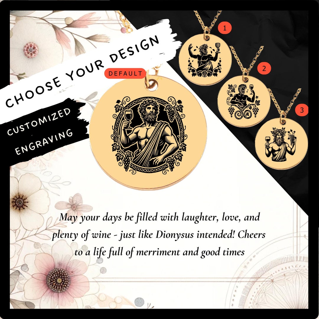 Custom Dionysus Necklace • Engraved God of Wine Charm • Greek Mythology ...