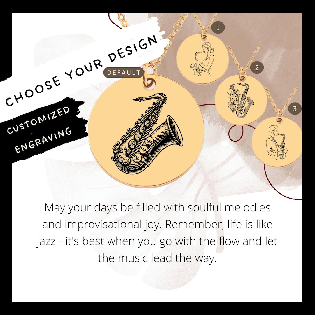 Custom Engraved Saxophone Necklace • Stainless Steel Charm - Etsy