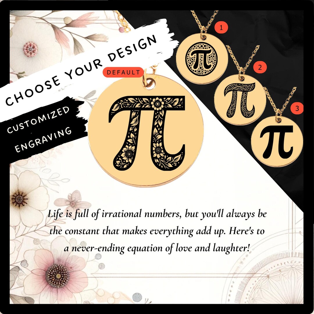 Custom Pi Necklace Engraved Pi Symbol Charm Math Lover Gift Engraved Pi ...