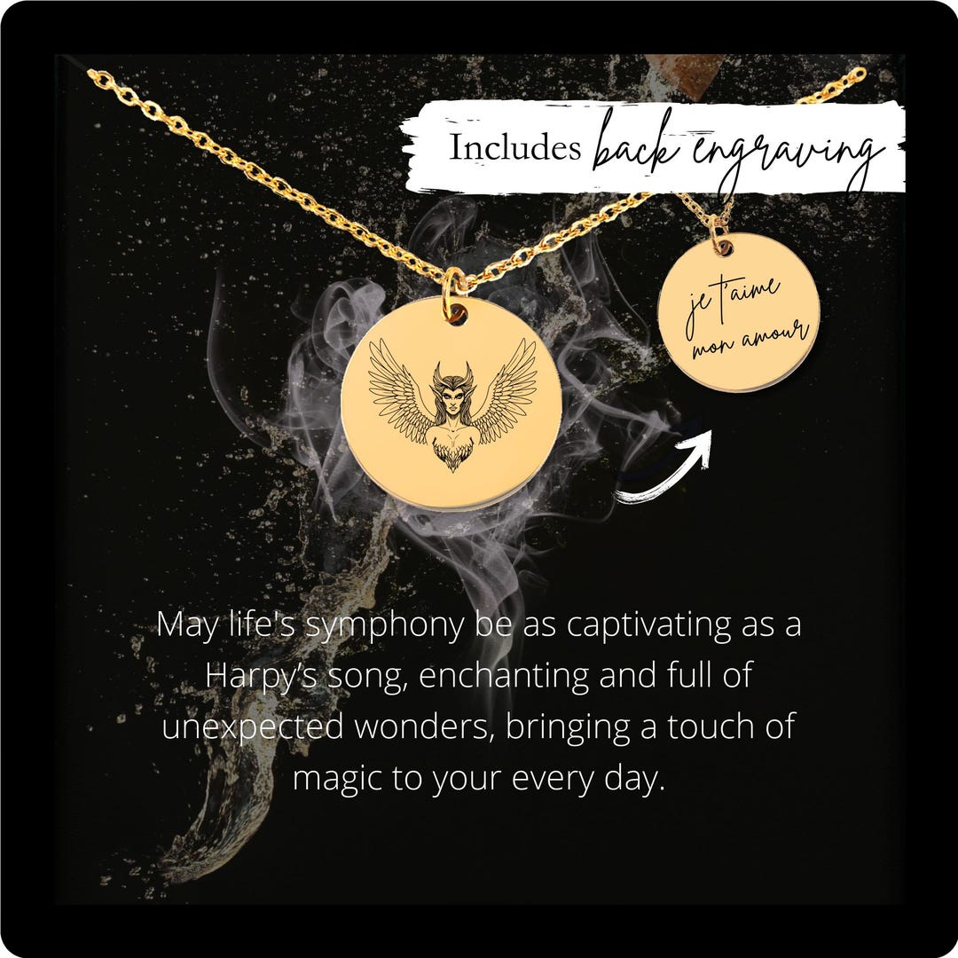 Custom Harpy Necklace • Engraved Greek Mythology Charm • Stainless ...