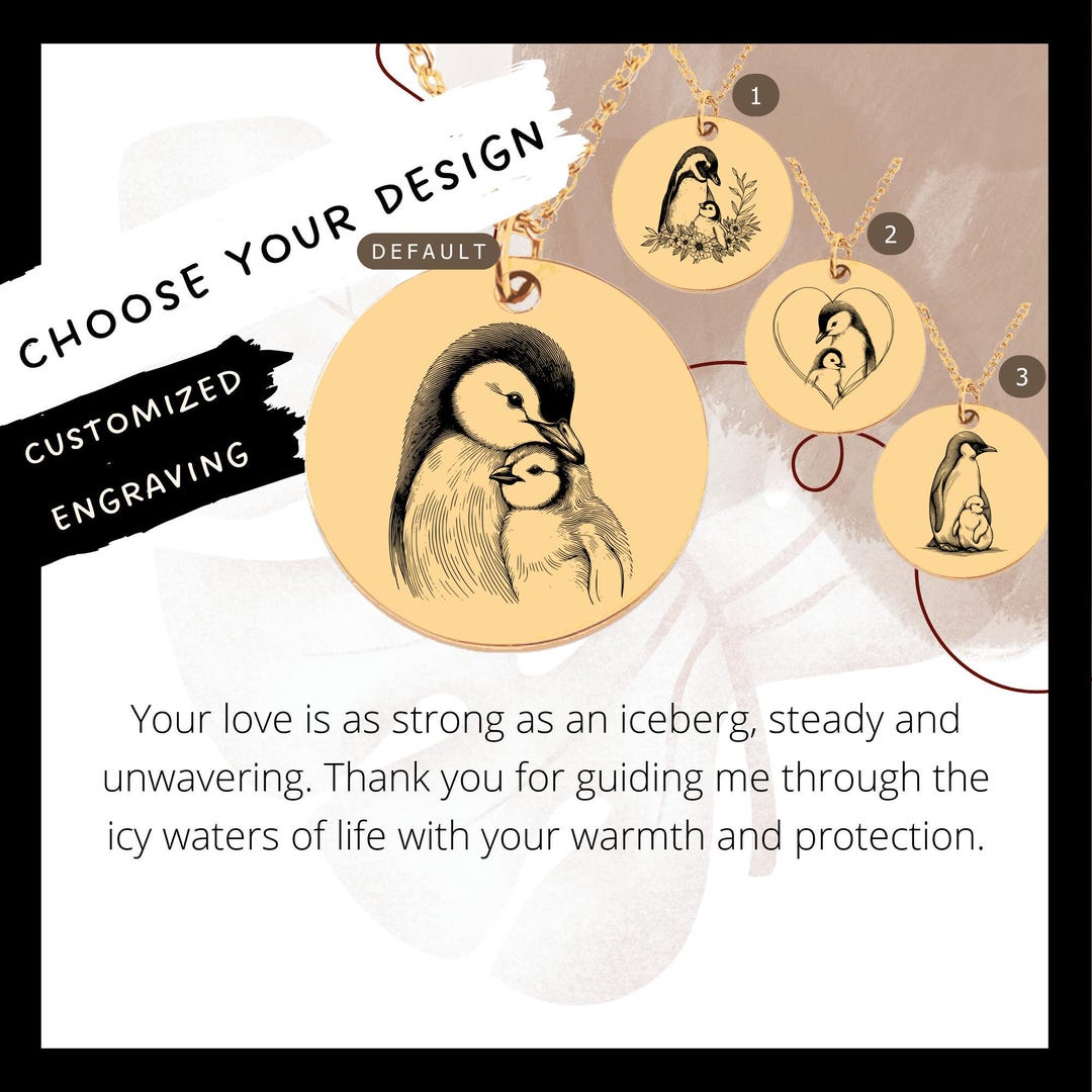 Custom Penguin Necklace • Engraved Penguin Chick Coin Charm • Gift for ...