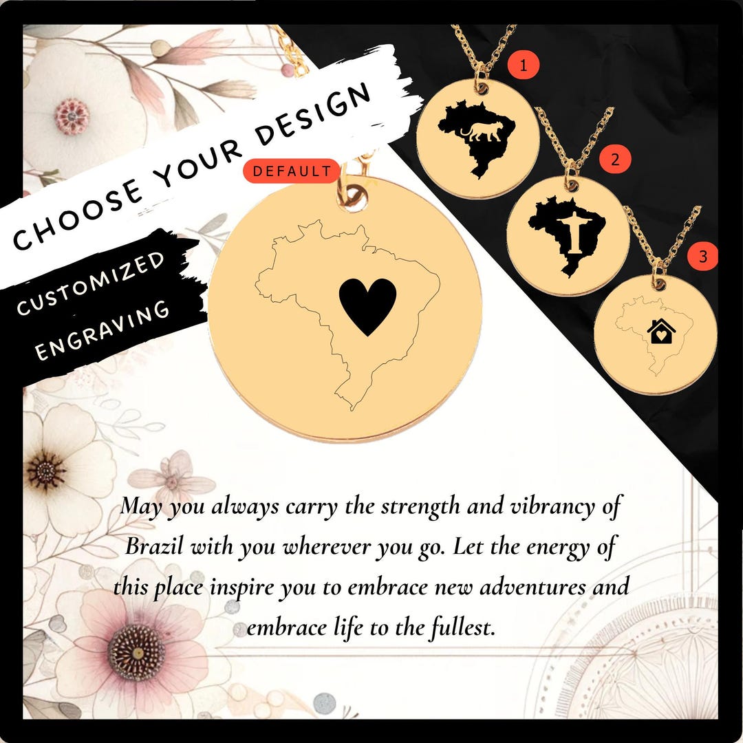 Custom Brazil Necklace • Engraved Brazil Map Charm • Brazil Gift ...