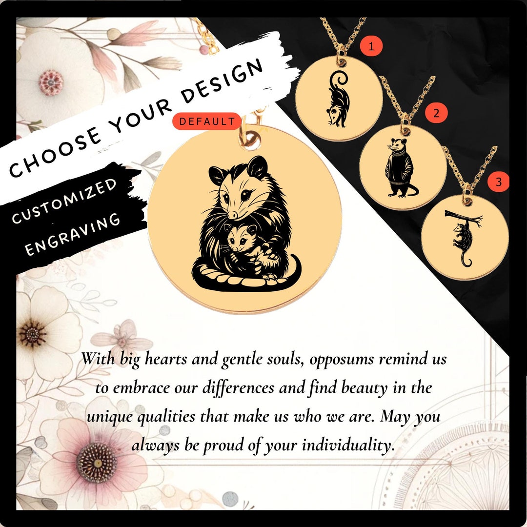 Custom Opossum Necklace Engraved Posum Coin Charm Opossum Lover Gift Engraved Opossum Pendant ...