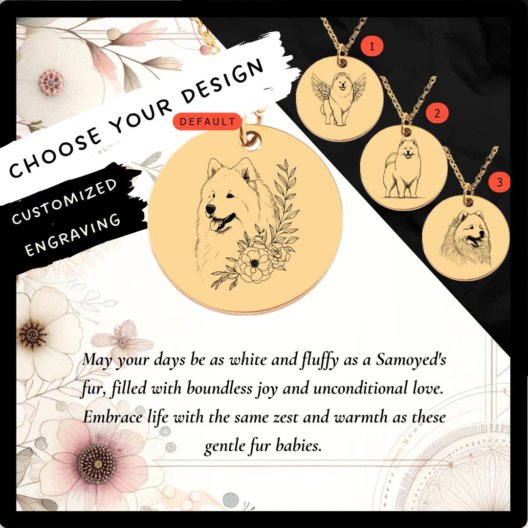 Custom Samoyed Dog Necklace • Engraved Samoyed Dog Coin Charm • Samoyed ...