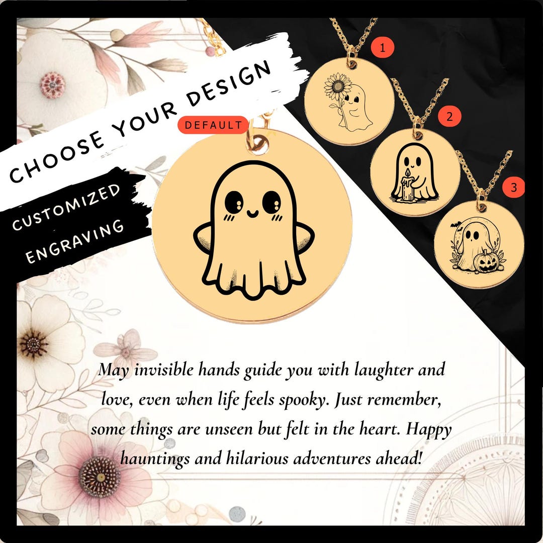 Custom Cute Ghost Necklace • Engraved Ghost Coin Charm • Halloween Gift ...