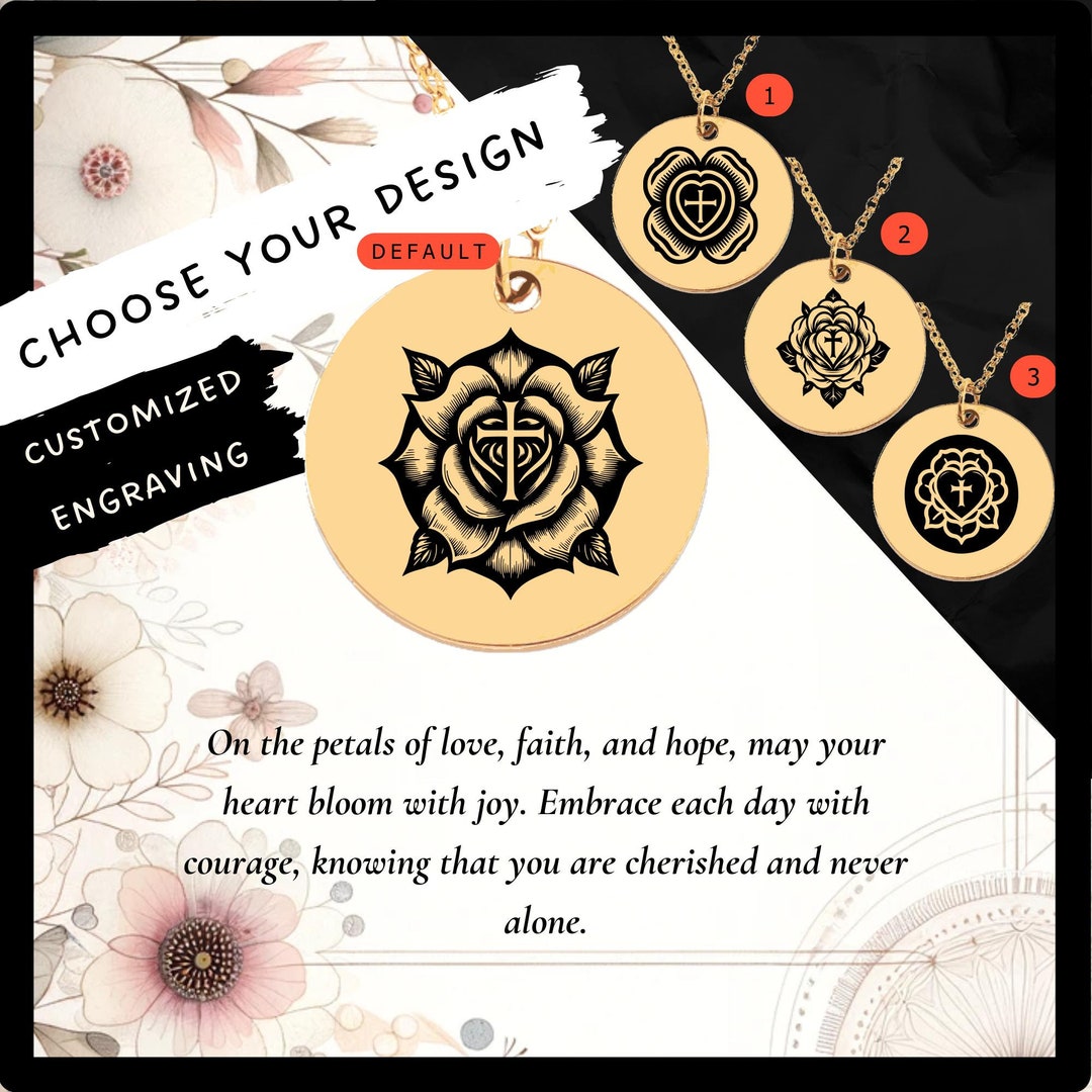 Custom Luther Rose Necklace Engraved Lutheran Rose Charm Lutheran Gift ...