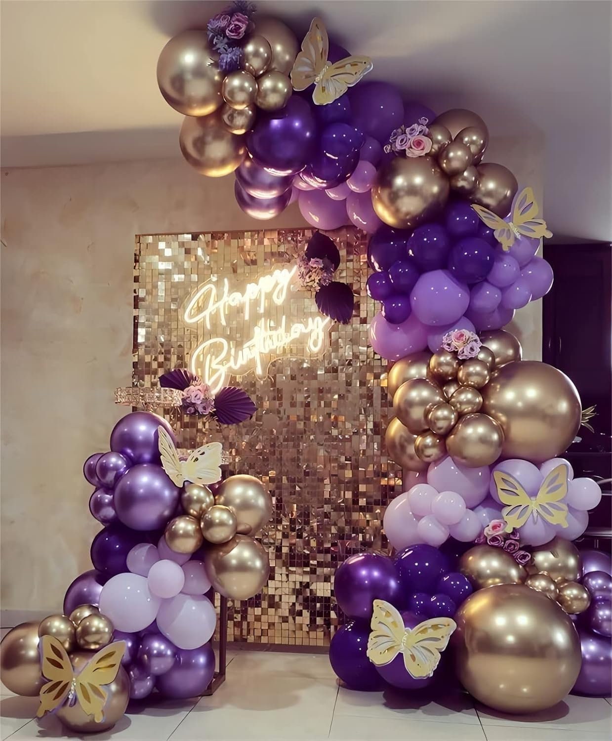 Purple Balloon Garland Kit Dark and Gold Arch Lavender Light Decoration ...