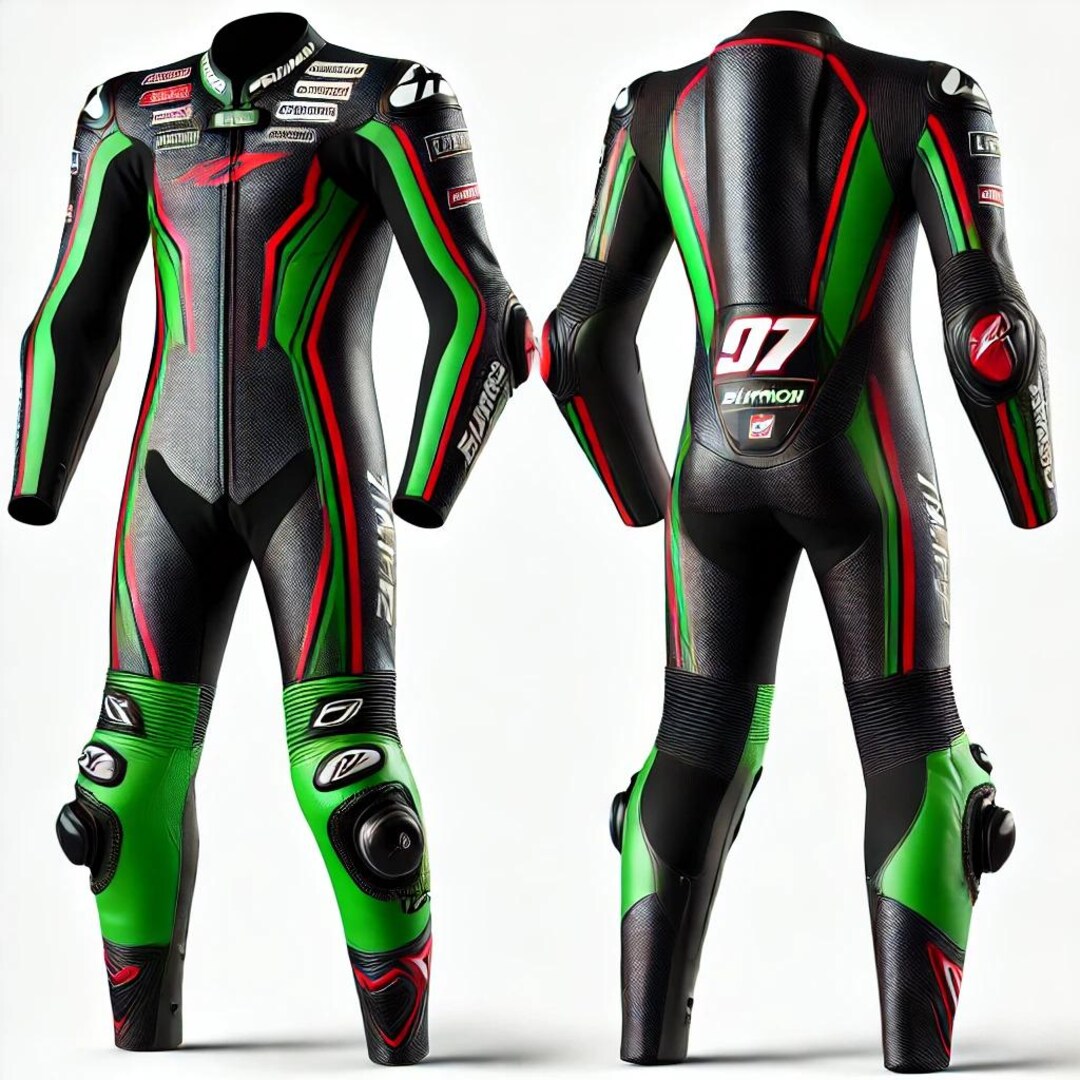 Black, Green, and Red Leather Motorcycle Racing Suit – CE Certified ...