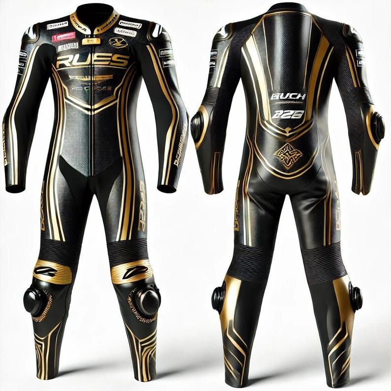 Custom Black and Gold Motorcycle Racing Suit – CE Certified Leather ...