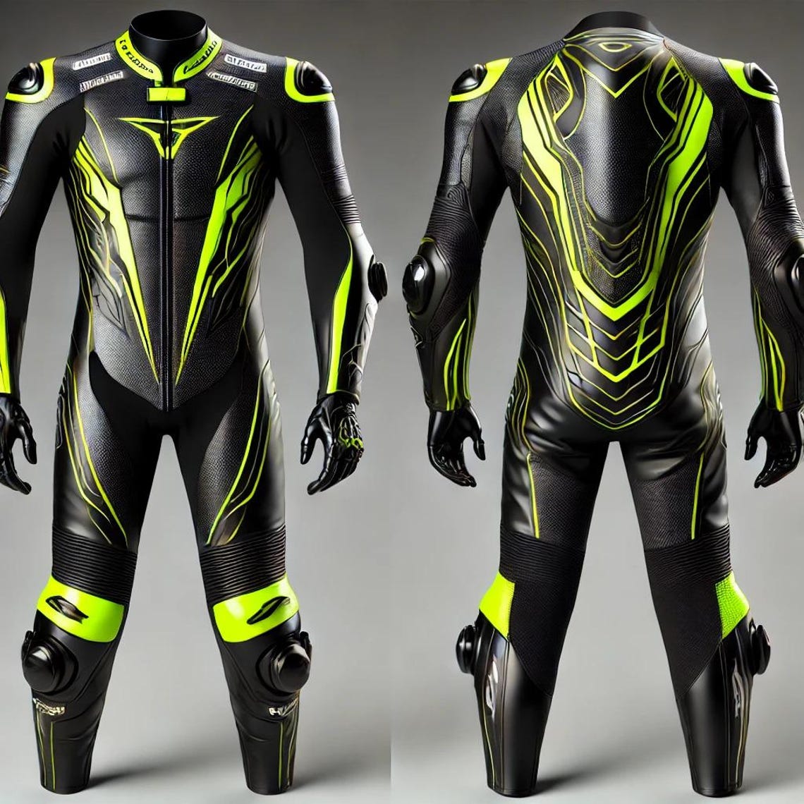 Black and Neon Yellow Leather Motorcycle Racing Suit–ce Certified Armor ...
