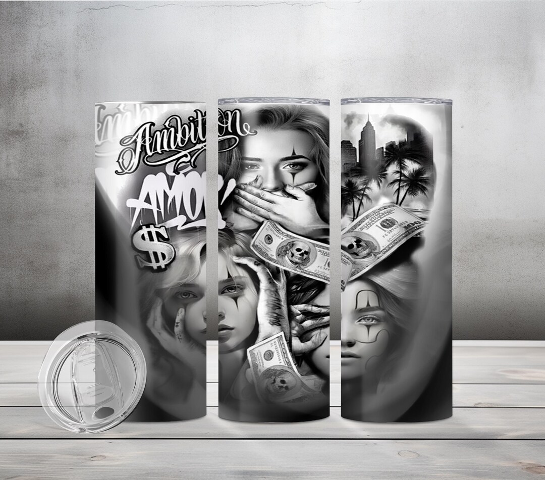 Chicano Art Girl Tattoo Old School 20oz Skinny Tumbler Template Wrap ...