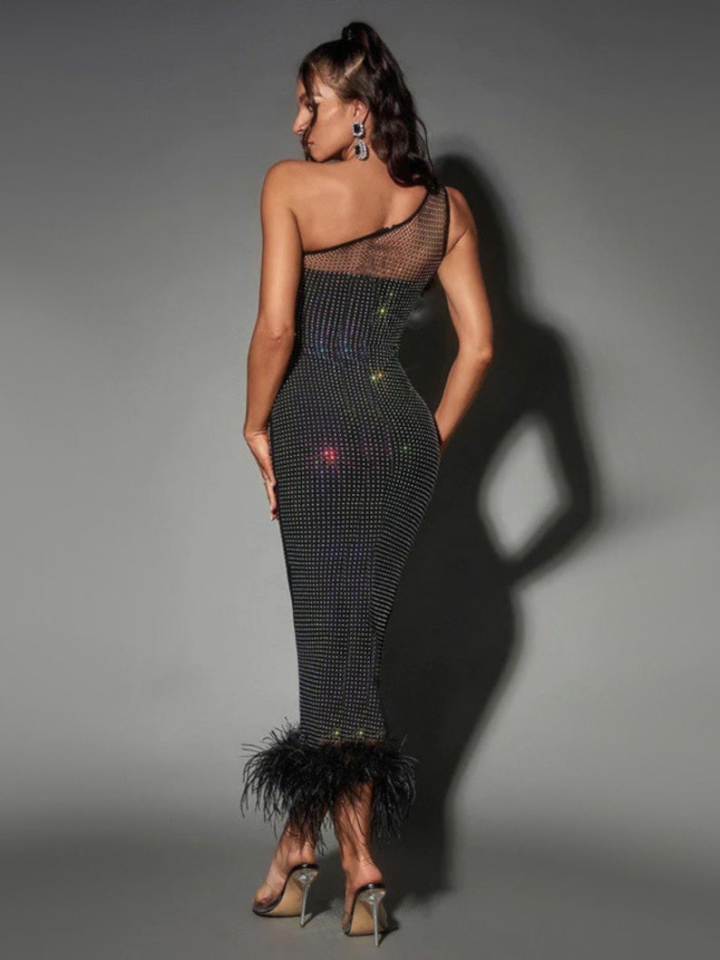 One Shoulder Flashy Tight Long Evening Dress, Party Dress, Club Dress ...