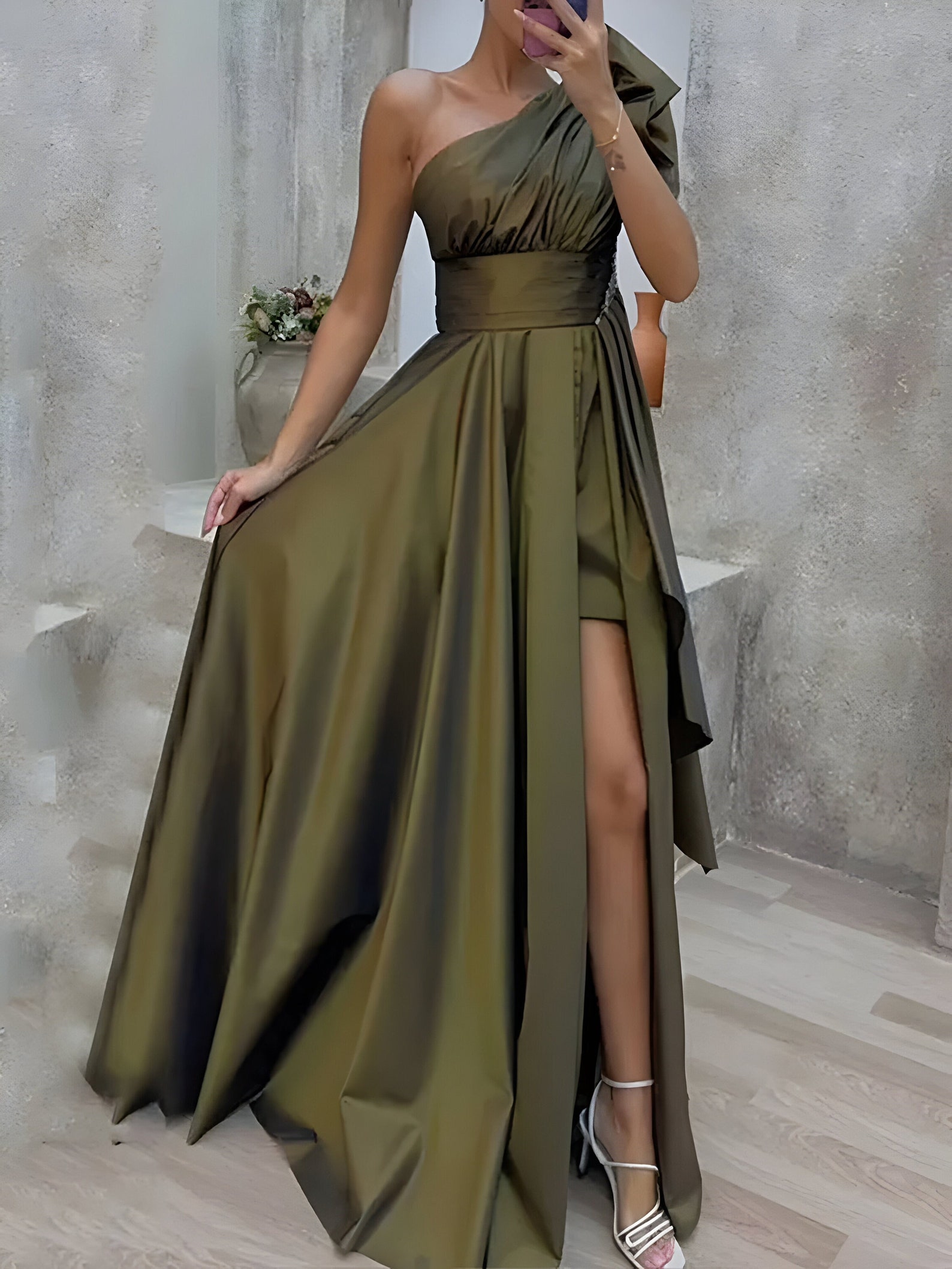 Satin One-shoulder Evening Dress,elegant Dress,asymmetrical Dress,prom ...