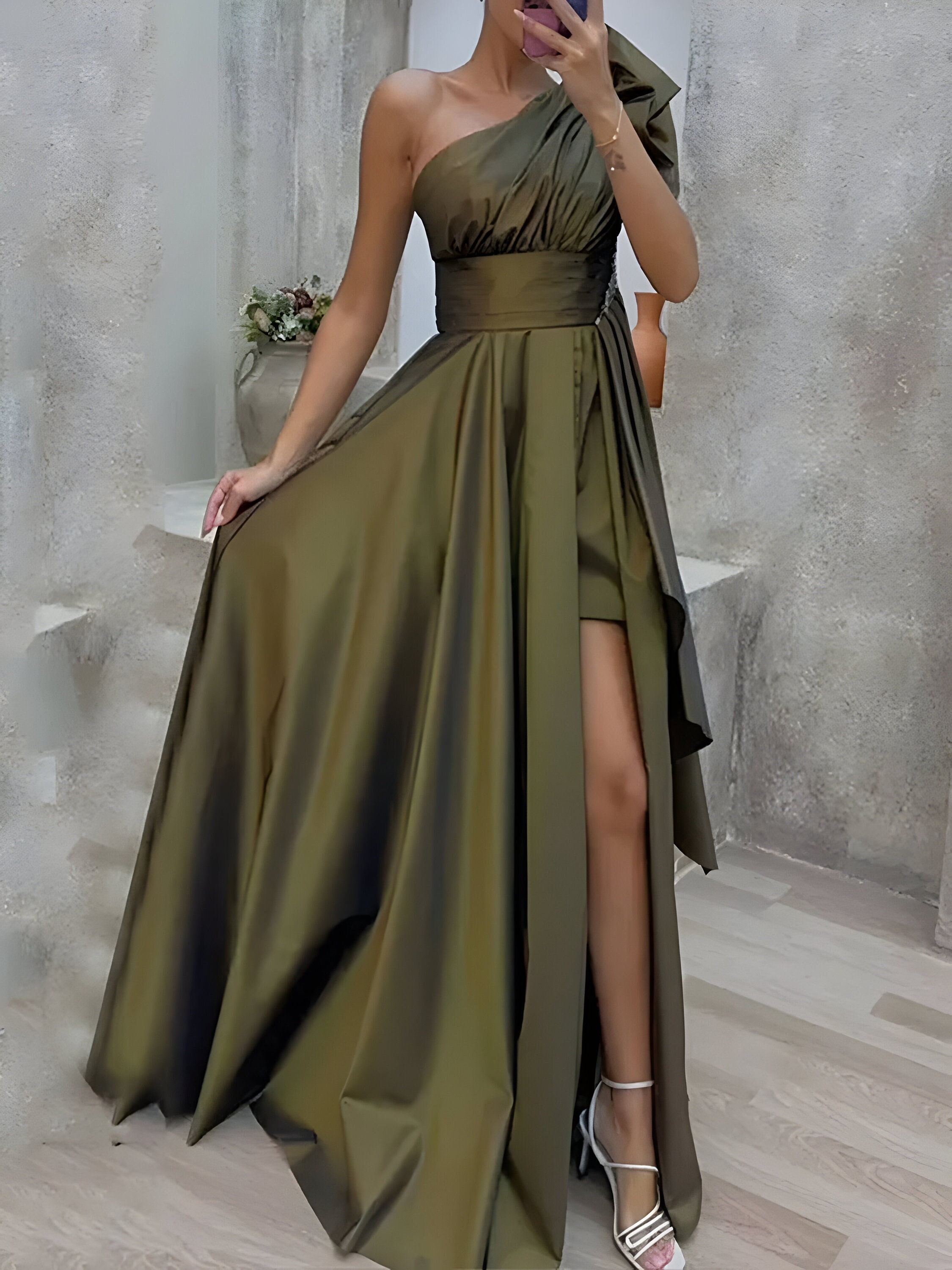 Satin One-shoulder Evening Dress,elegant Dress,asymmetrical Dress,prom ...