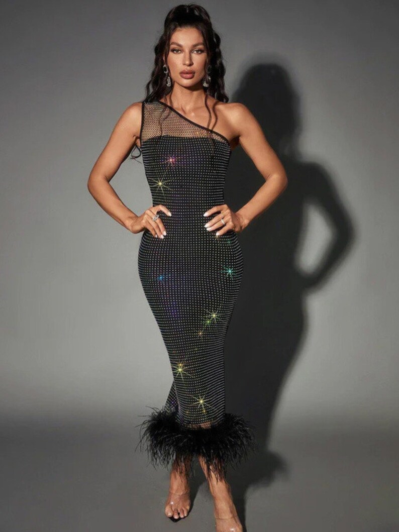 One Shoulder Flashy Tight Long Evening Dress, Party Dress, Club Dress ...