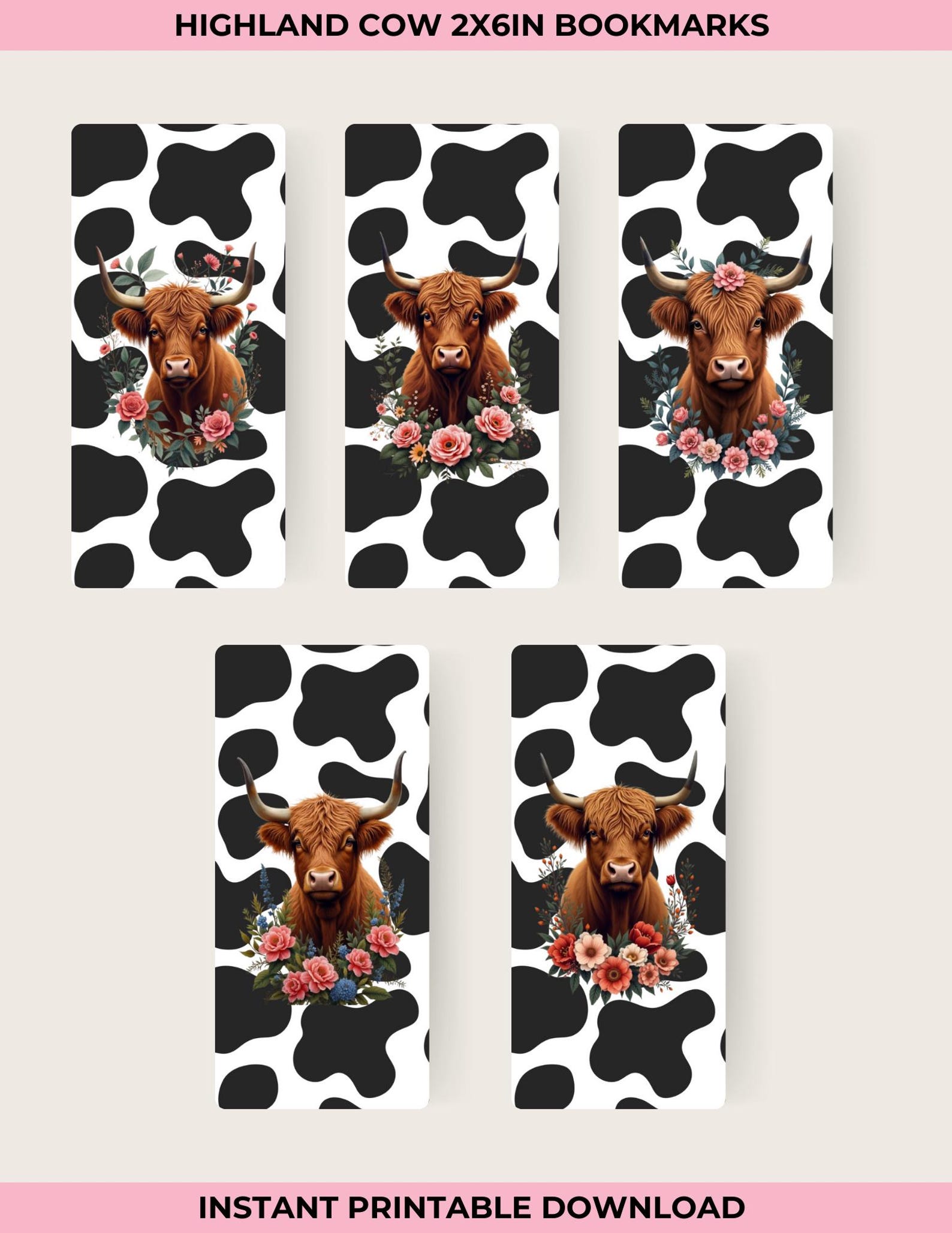 Highlands Cows Bookmark Set | Printable Farm Animal Bookmarks | Rustic ...
