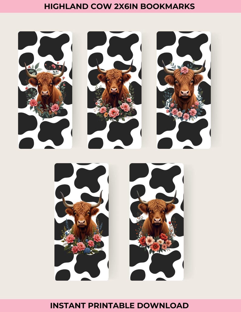 Highlands Cows Bookmark Set | Printable Farm Animal Bookmarks | Rustic ...