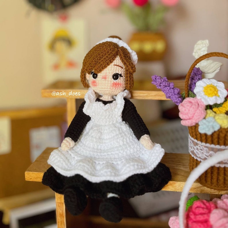 Crochet Dress up Doll Girl, Doll Body, School Dress, Maid Dress and ...