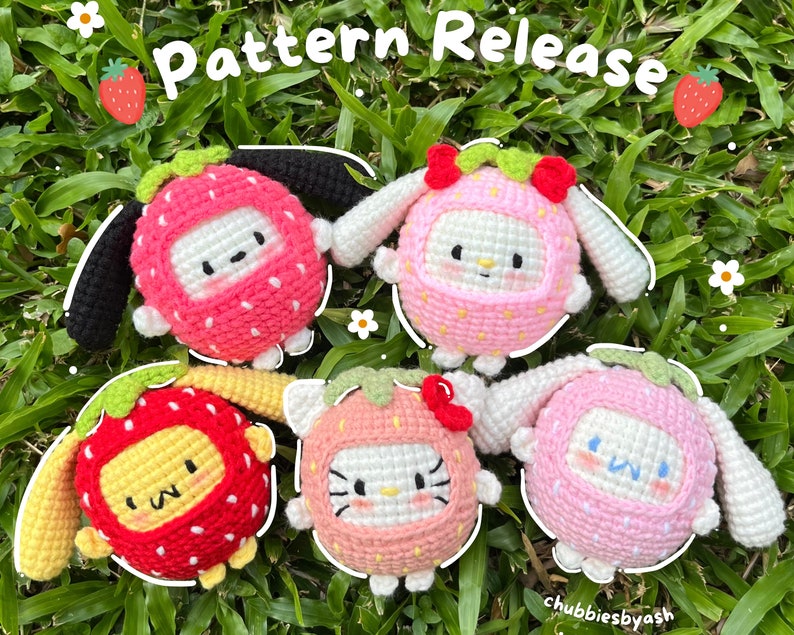 5 in 1 Strawberry Plushies Crochet Pattern - Etsy