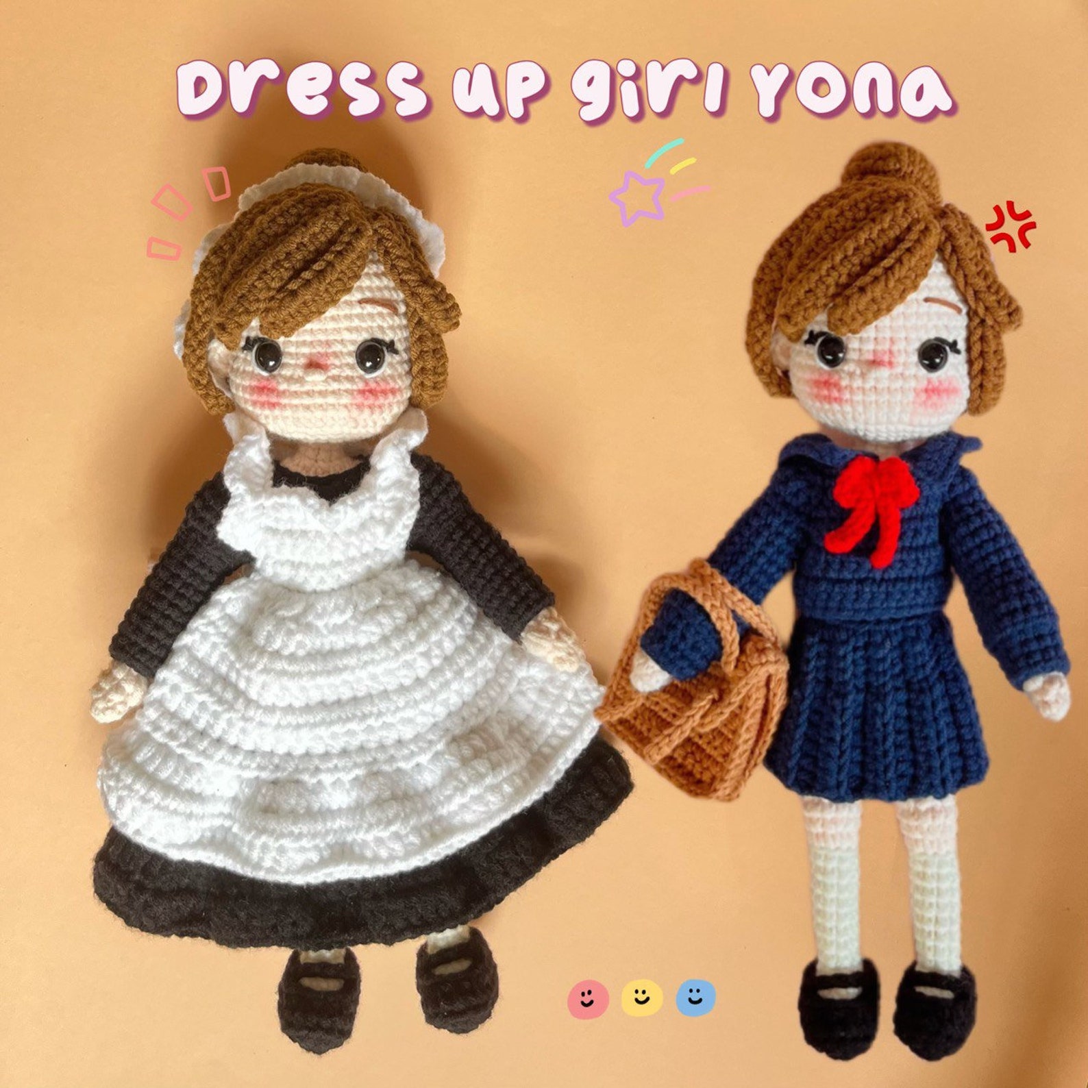Crochet Dress up Doll Girl, Doll Body, School Dress, Maid Dress and ...