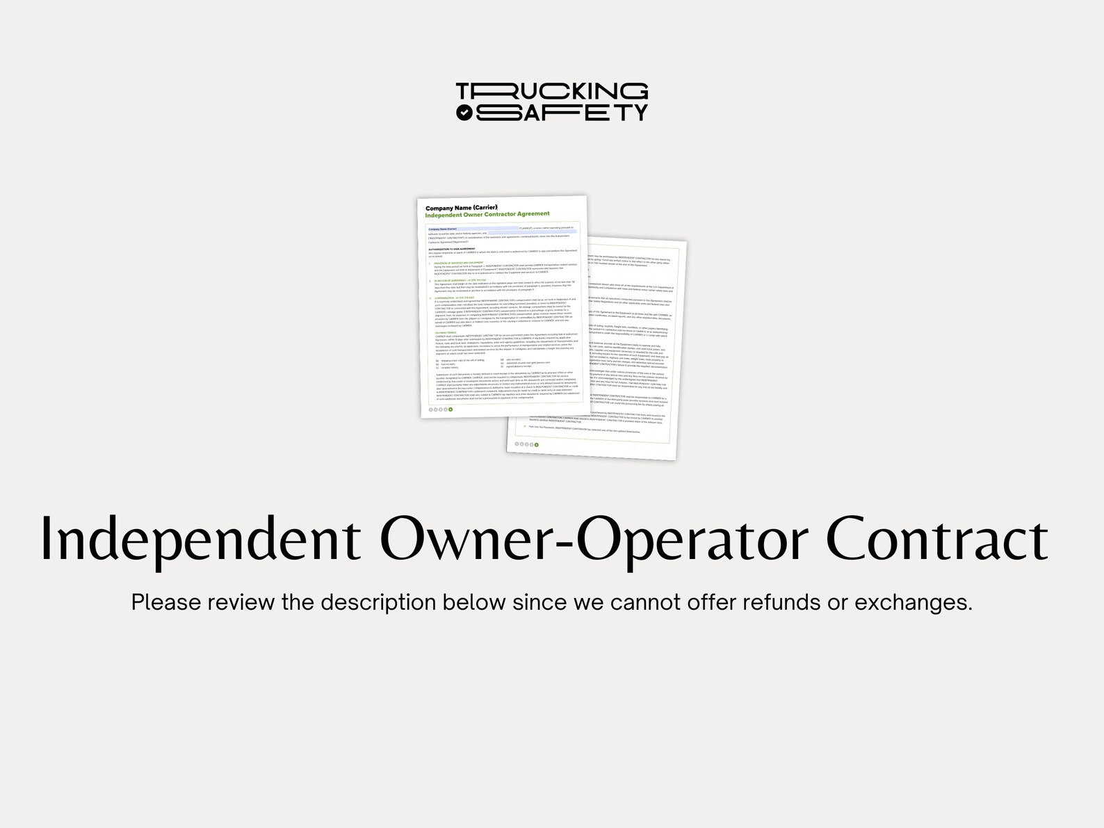 Independent Owner Operator Agreement for Trucking Companies | Lease ...