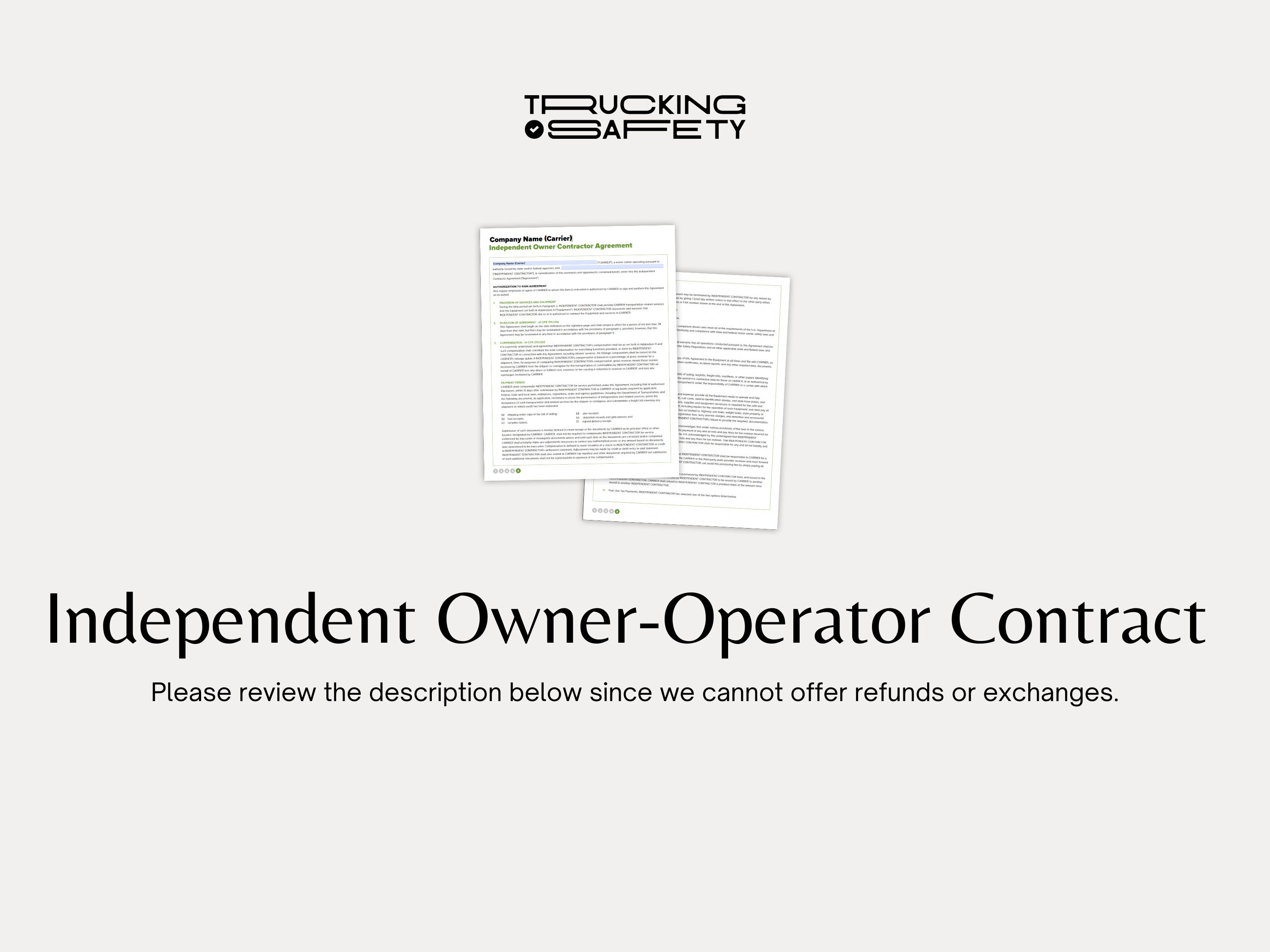 Independent Owner Operator Agreement for Trucking Companies | Lease ...