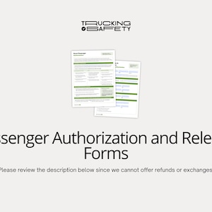 Passenger Authorization and Release Form Kit for a Trucking Company | Trucking Forms - Etsy