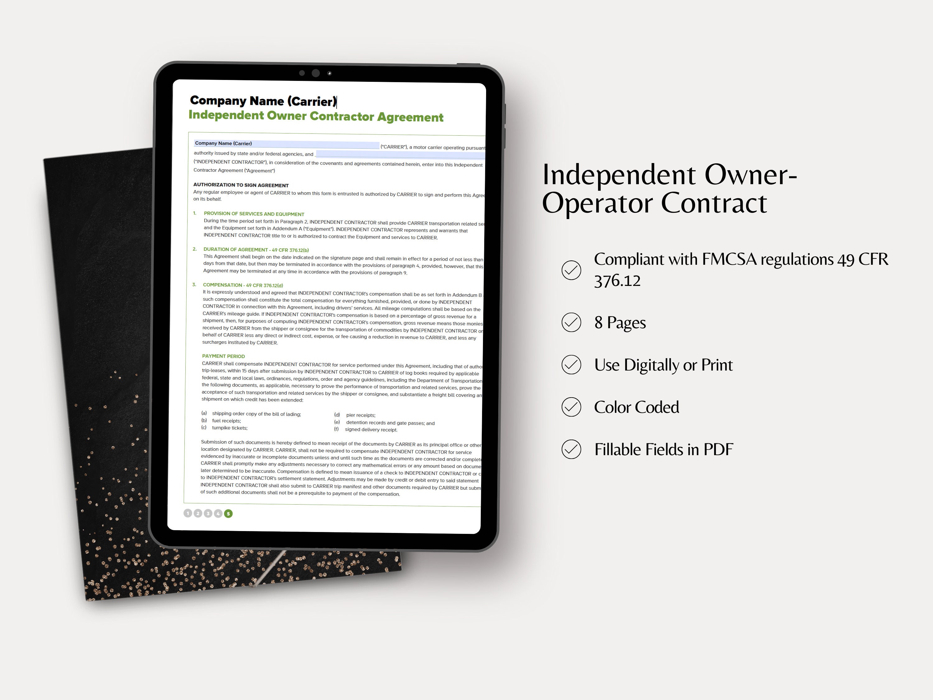 Independent Owner Operator Agreement for Trucking Companies Lease ...