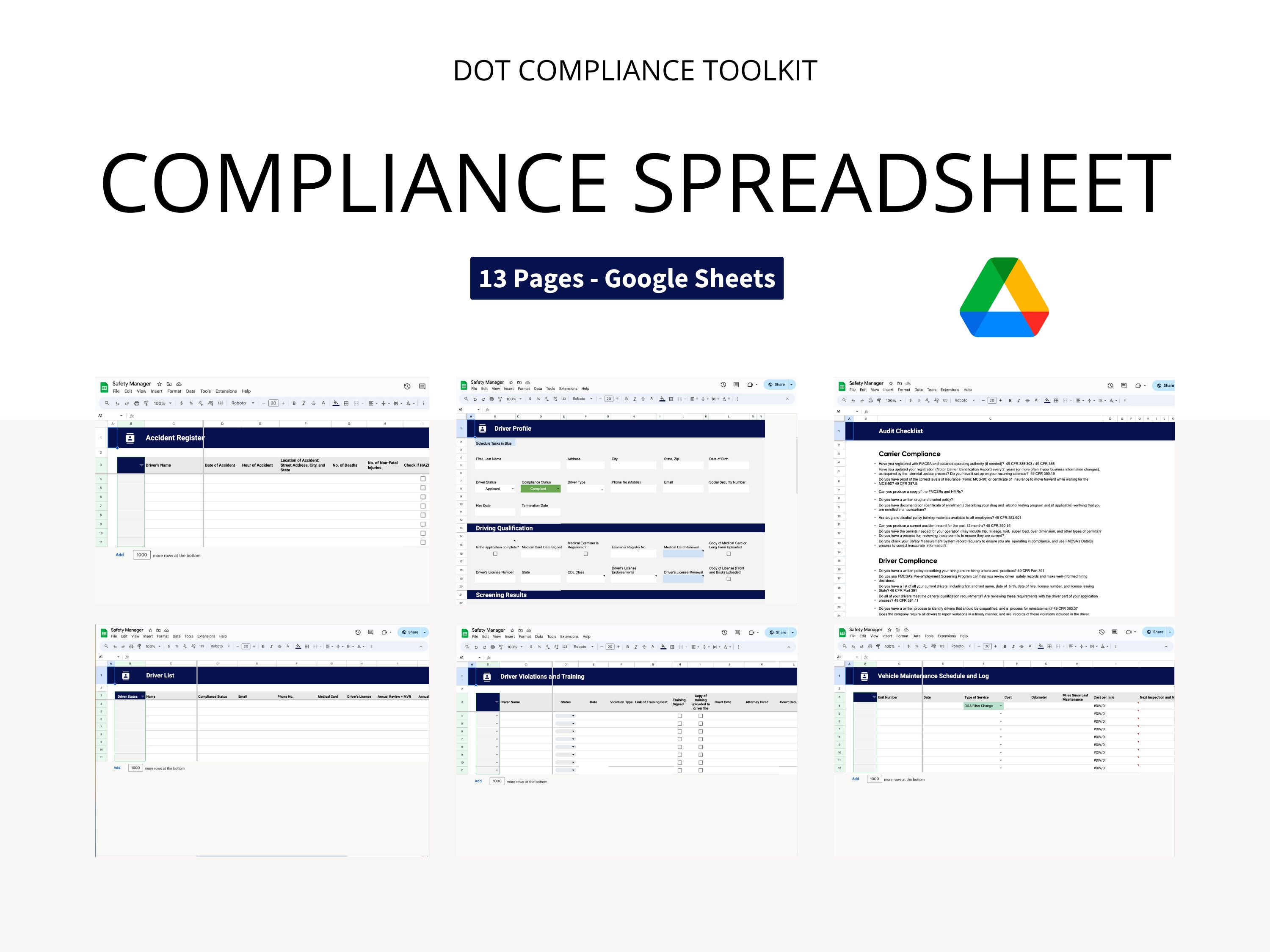 DOT Compliance Toolkit Compliance Spreadsheet Trucking Business Training - Etsy