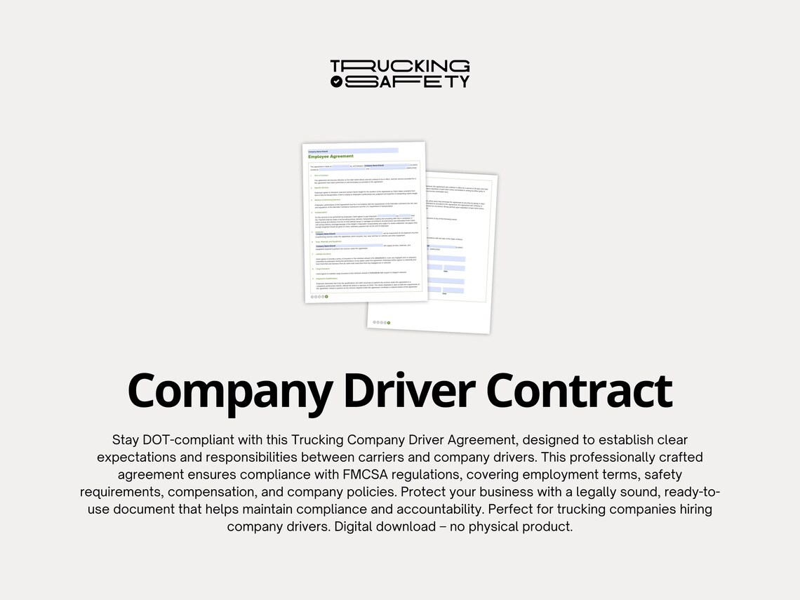 Trucking Company Driver Contract | Employee Agreement (fillable PDF) - Etsy