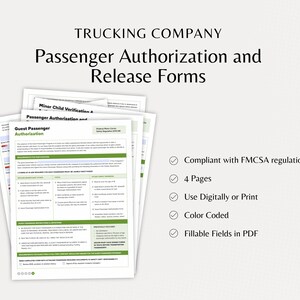 Passenger Authorization and Release Form Kit for a Trucking Company Trucking Forms - Etsy