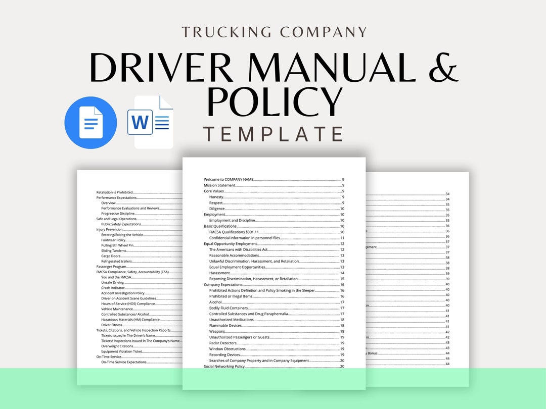 Driver Manual and Policy | Trucking Company Policy - Etsy