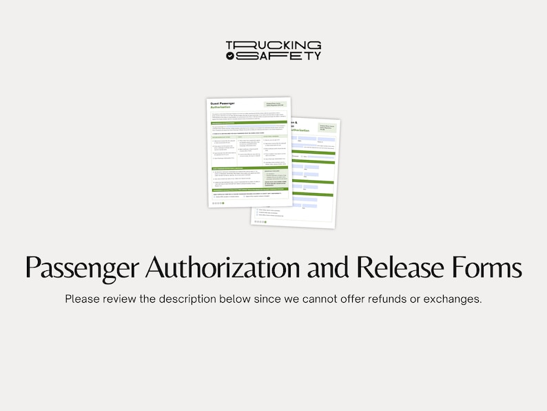 Passenger Authorization and Release Form Kit for a Trucking Company ...