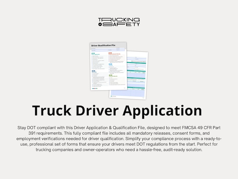 DOT Driver Qualification File | 49 CFR 391.51 Compliance (PDF Fillable ...