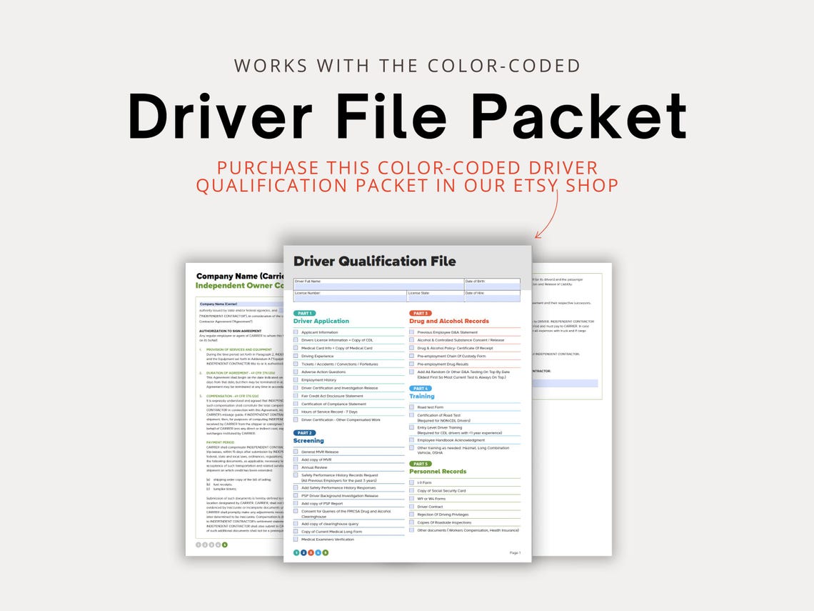 Trucking Company Driver Contract | Employee Agreement (fillable PDF) - Etsy