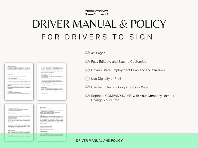 Driver Manual and Policy | Trucking Company Policy - Etsy