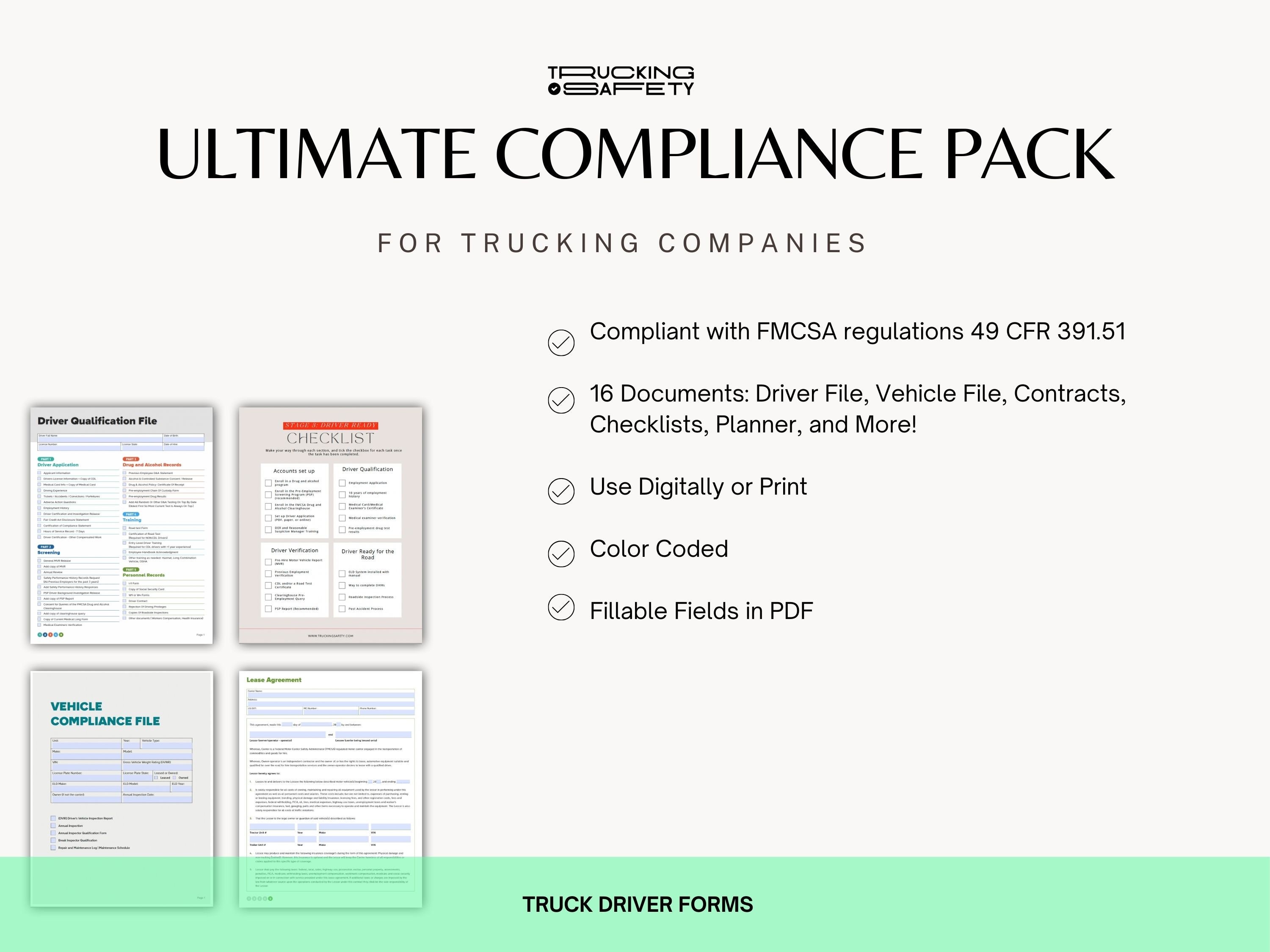 Trucking Company Compliance Forms Bundle | FMCSA (PDF) - Etsy