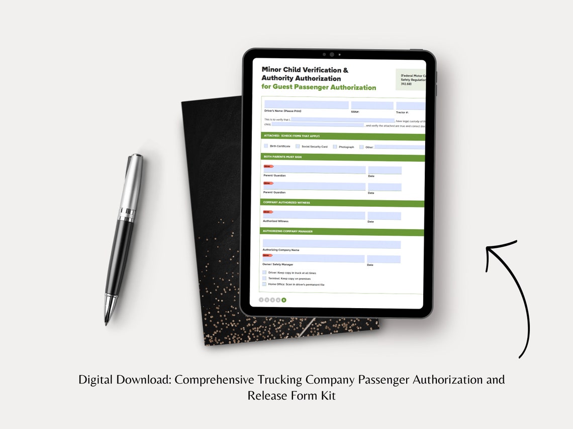 Passenger Authorization and Release Form Kit for a Trucking Company ...