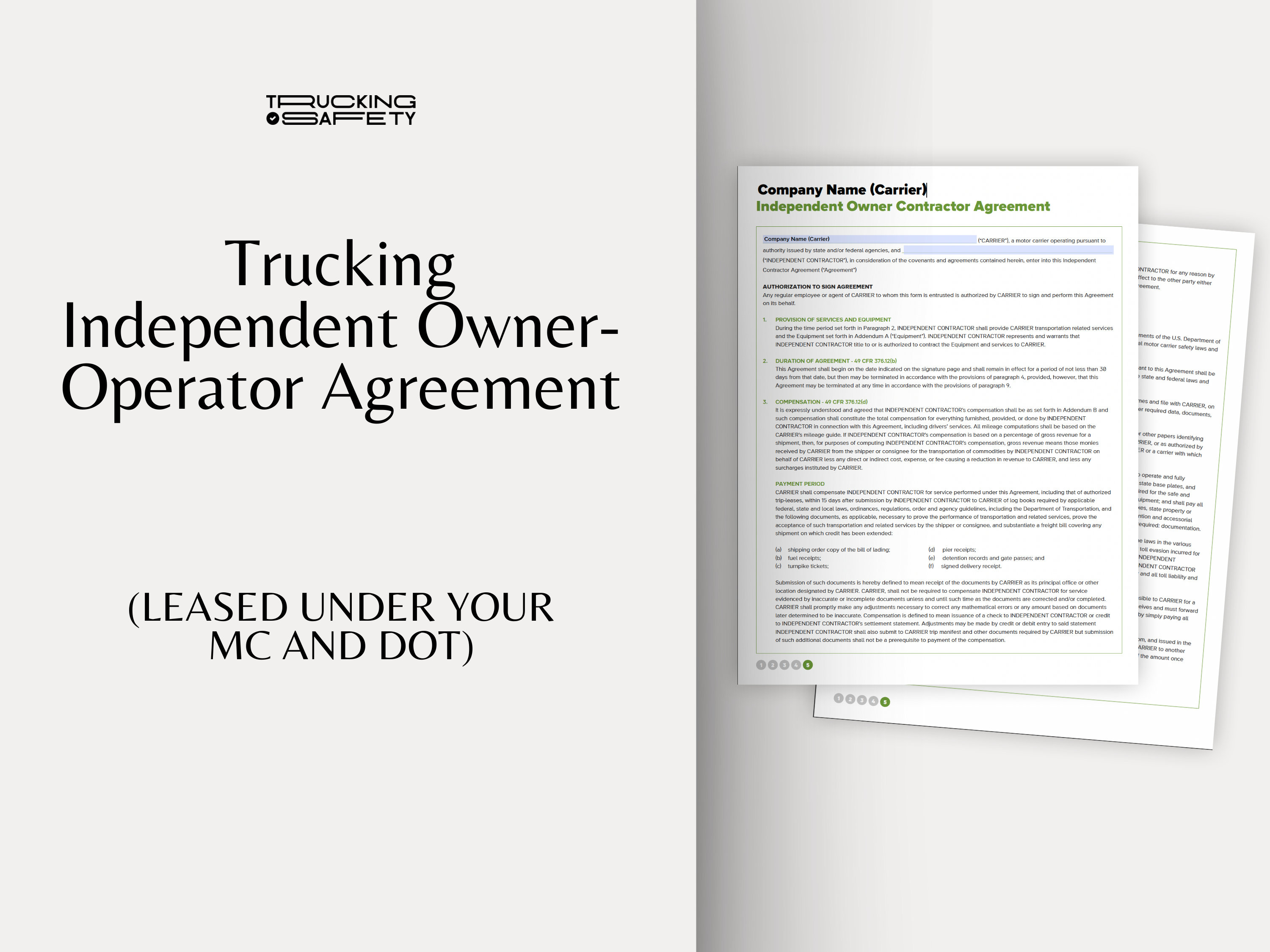 Independent Owner Operator Agreement for Trucking Companies Lease ...