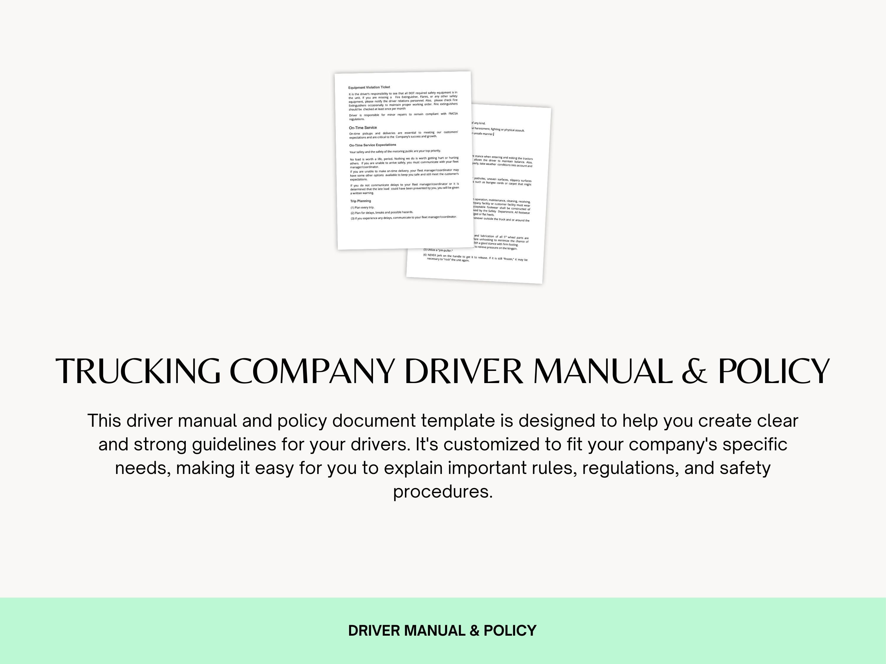 Driver Manual and Policy | Trucking Company Policy - Etsy