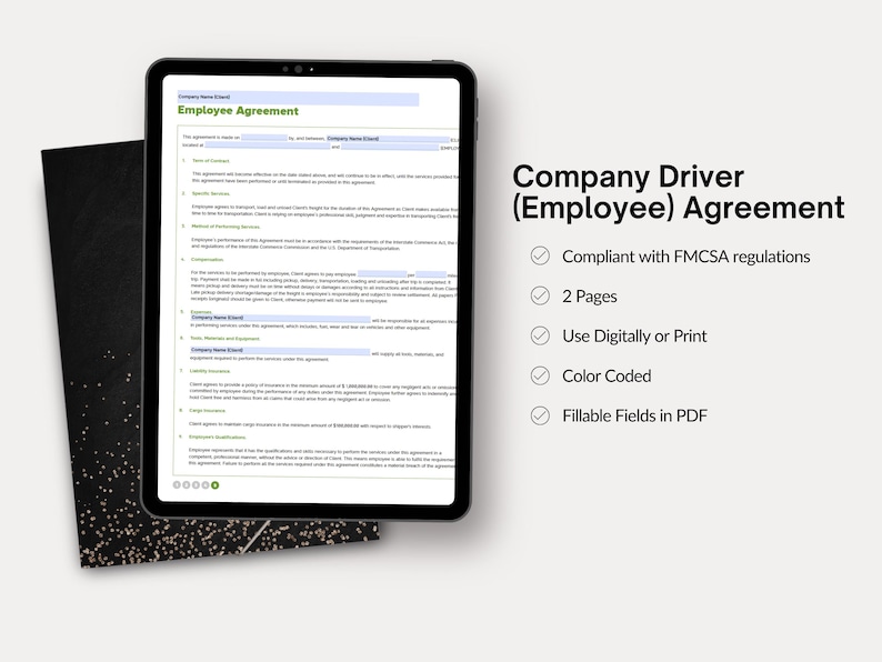 Trucking Company Driver Contract | Employee Agreement (fillable PDF) - Etsy