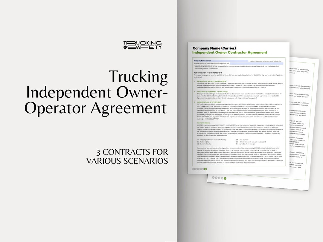 Independent Owner Operator Agreement for Trucking Companies | Lease ...