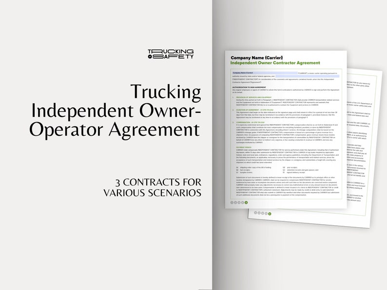 Independent Owner Operator Agreement for Trucking Companies | Lease ...