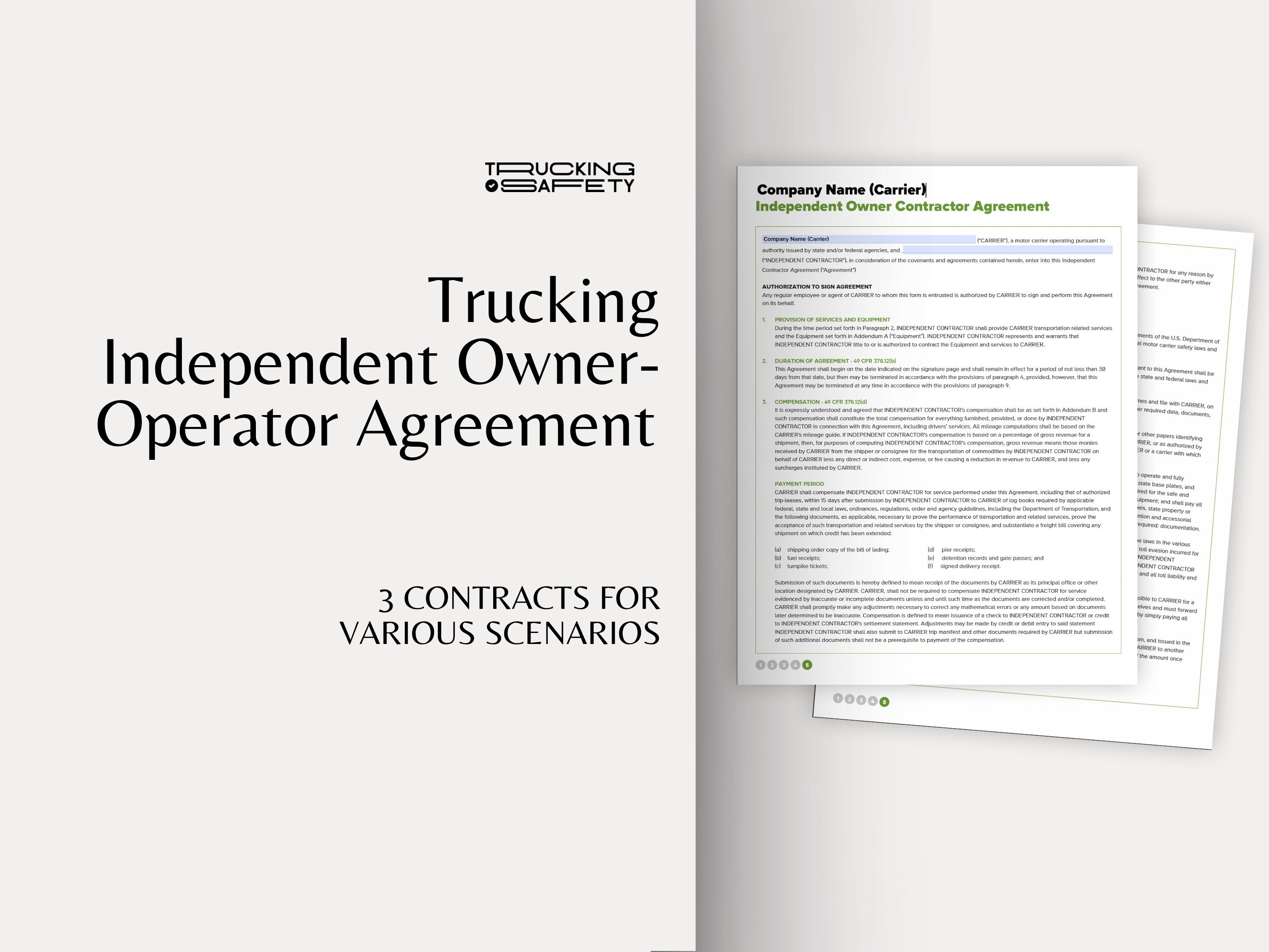 Independent Owner Operator Agreement for Trucking Companies | Lease ...