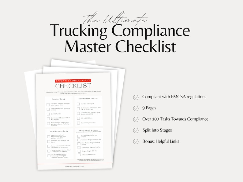 Trucking Compliance Master Checklist | Trucking Compliance List - Etsy