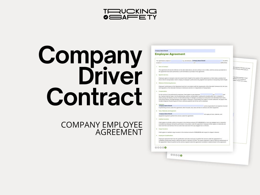 Trucking Company Driver Contract | Employee Agreement (fillable PDF) - Etsy