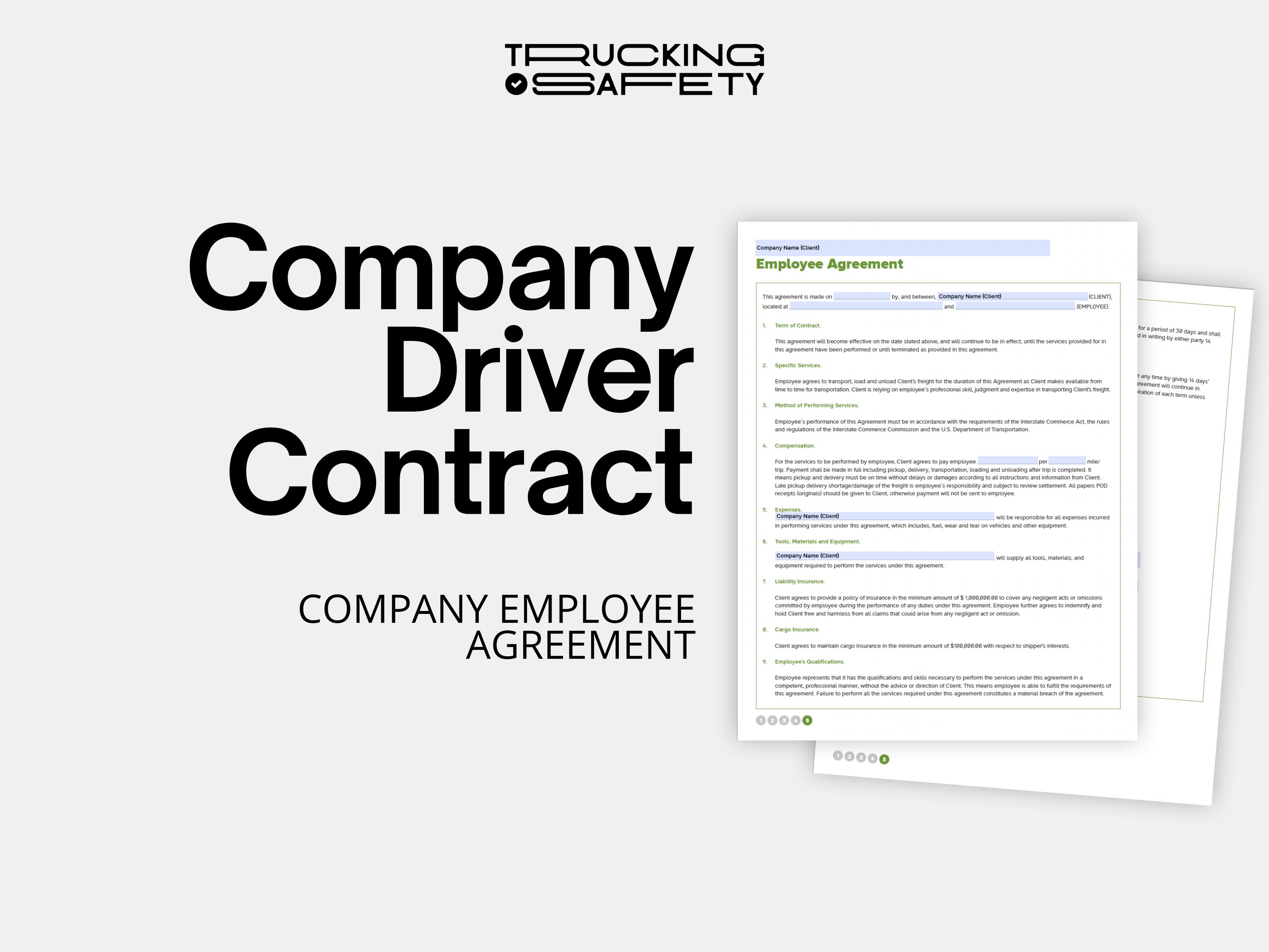 Trucking Company Driver Contract | Employee Agreement (fillable PDF) - Etsy