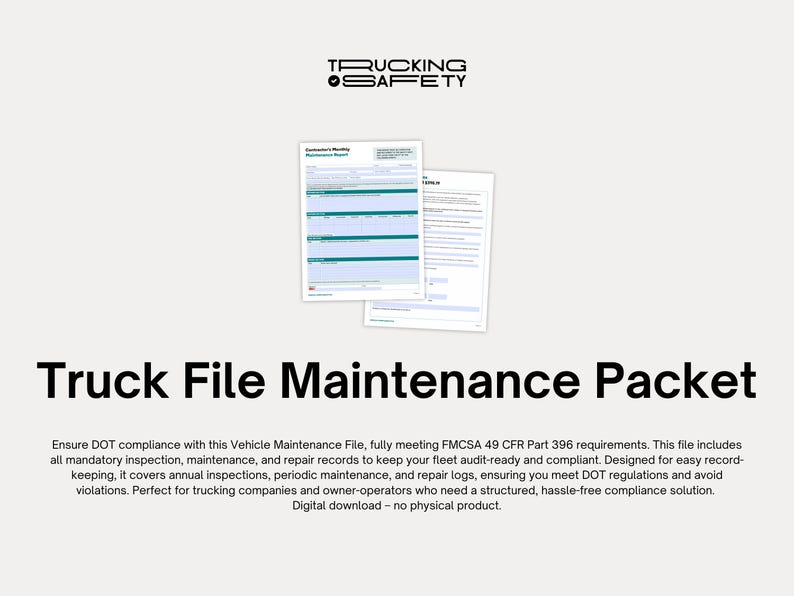 Truck Maintenance File | Vehicle Maintenance Forms | Trucking Company ...