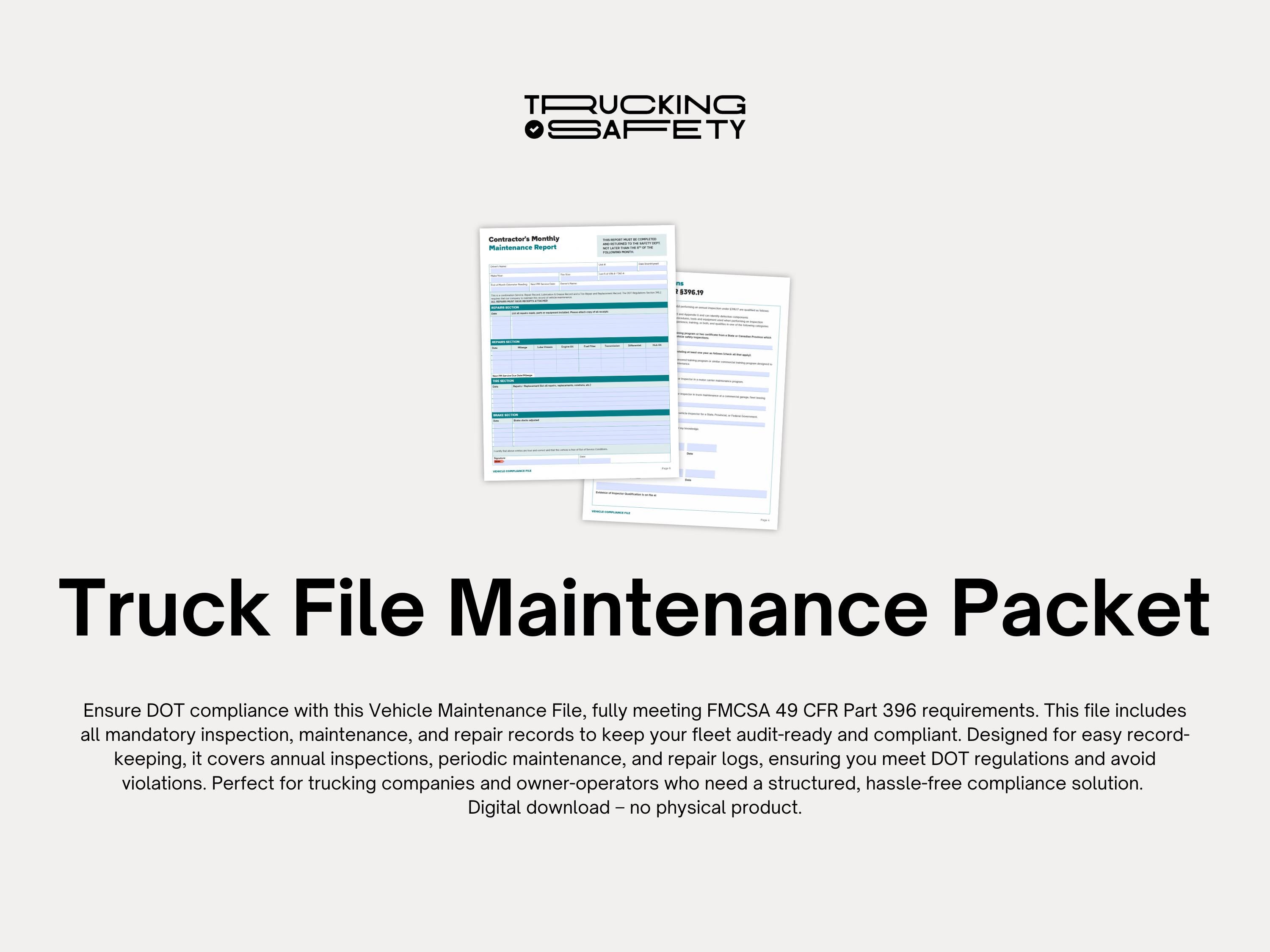 Truck Maintenance File | Vehicle Maintenance Forms | Trucking Company ...