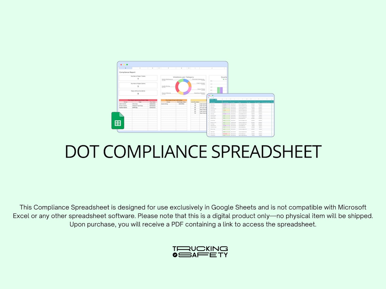 DOT Compliance Spreadsheet for Trucking Companies | Simplify Your Compliance | Google Sheets ...